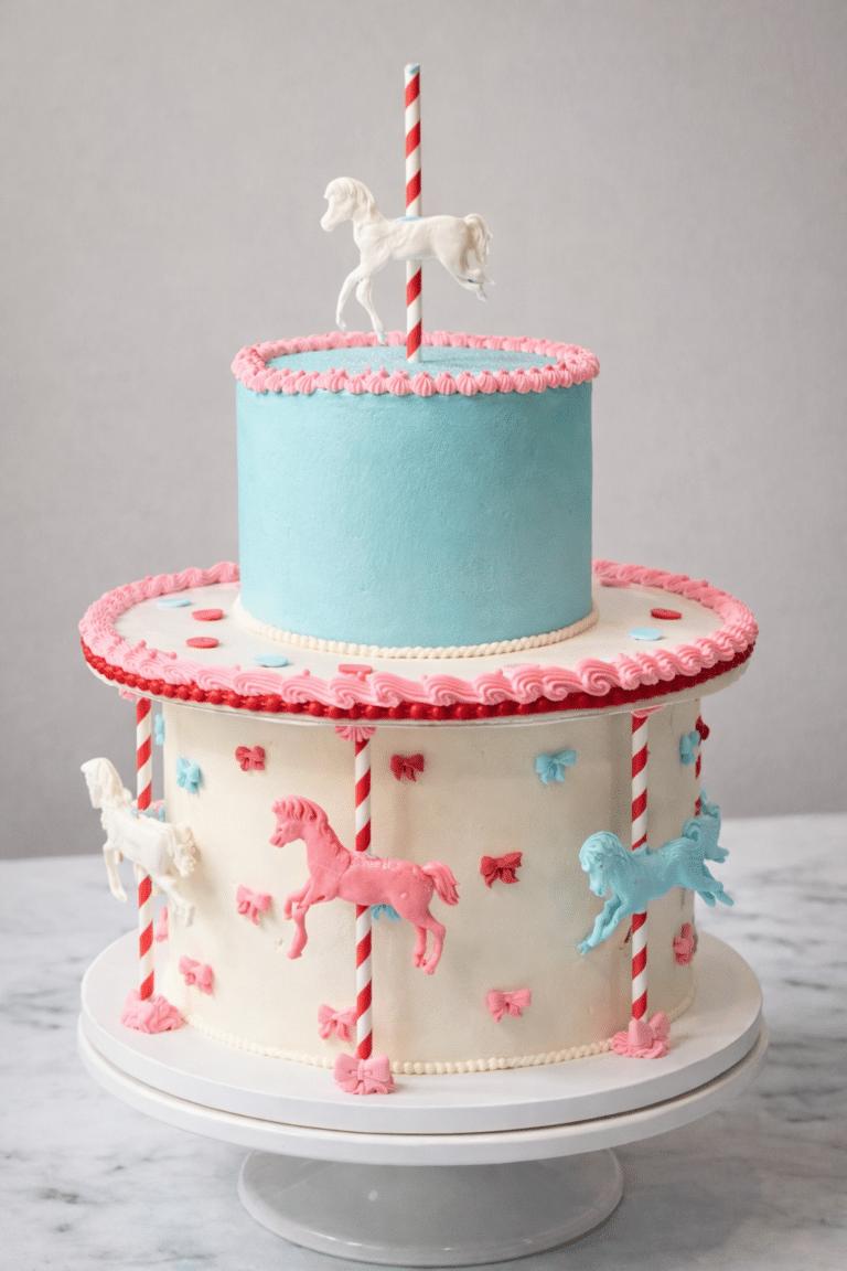 Carousel Cake NYC - Whimsical Two-Tier Cake by Crumbly Bakery