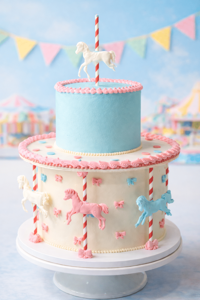 Carousel Cake NYC - Whimsical Two-Tier Cake by Crumbly Bakery