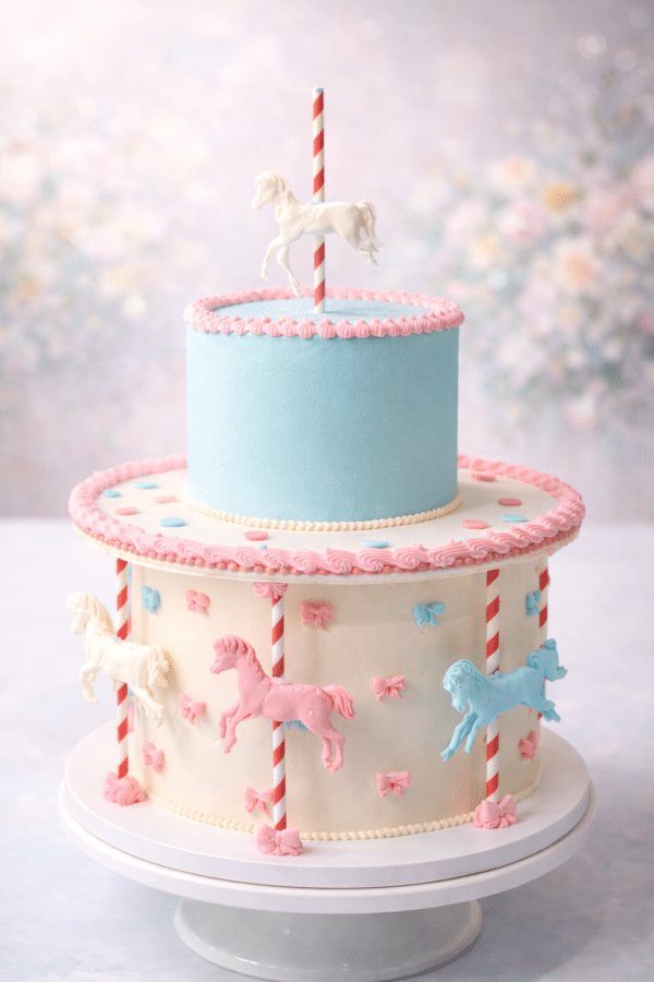 Carousel Cake NYC - Whimsical Two-Tier Cake by Crumbly Bakery