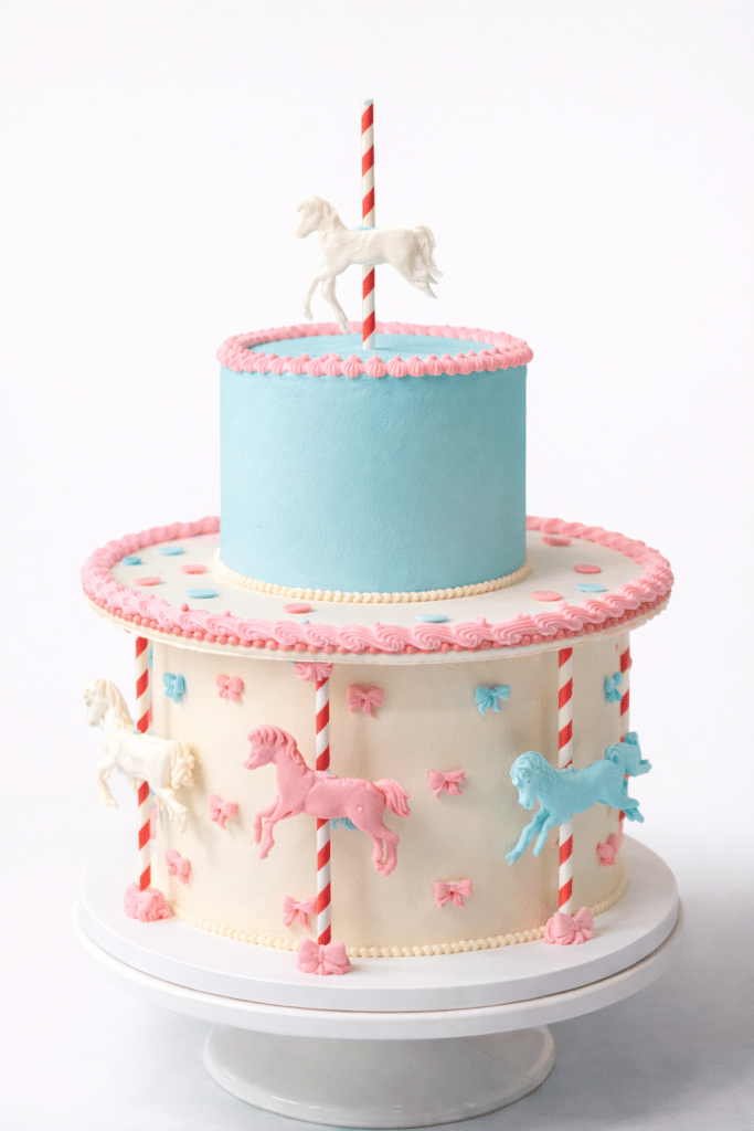 Carousel Cake NYC - Whimsical Two-Tier Cake by Crumbly Bakery